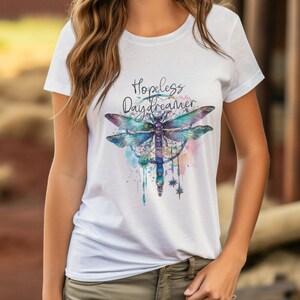 Watercolor Dragonfly Hopeless Daydreamer T-shirt, Inspirational Tee ...