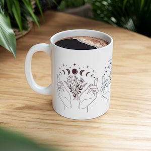 Moon Phases Mug – 11oz Ceramic Coffee Cup for Moon Lovers, Lunar Phase ...
