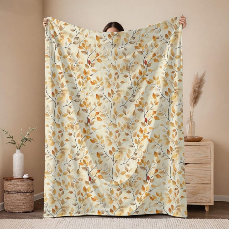 Boho Autumn Leaves Plush Throw Blanket – Cozy Velveteen Fall Decor ...