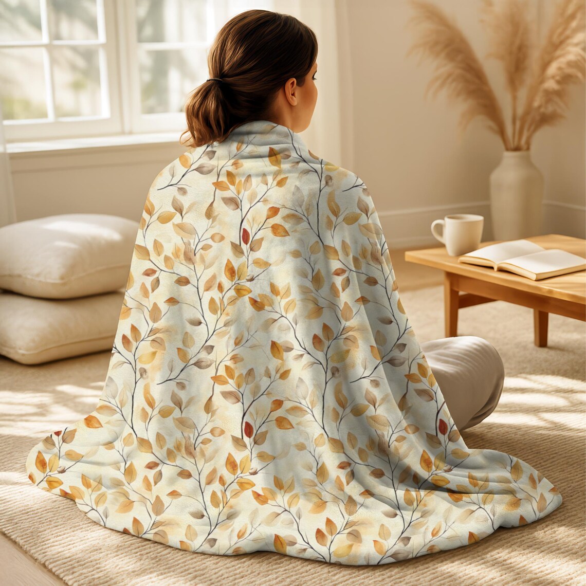 Boho Autumn Leaves Plush Throw Blanket – Cozy Velveteen Fall Decor ...