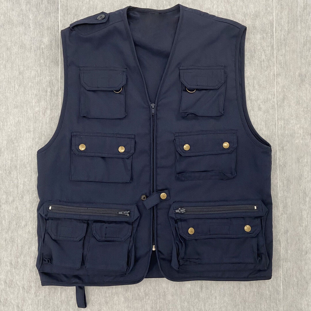 Vintage Vest Blue Hunting Fishing Full Zip Pockets Men's Outdoor Vest ...