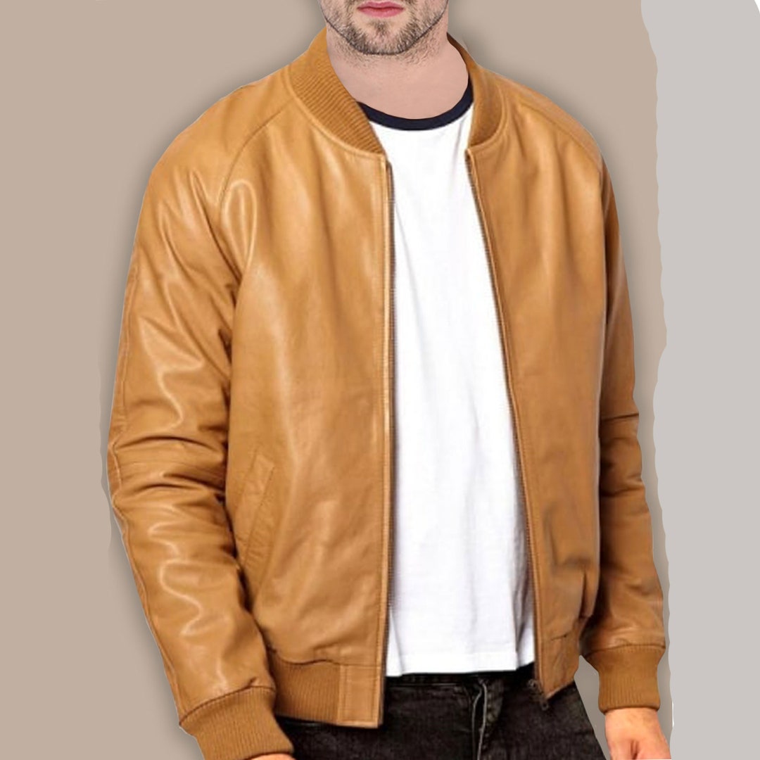 Mens Leather Jacket, Custom Leather Jackets, Brown Bomber Biker Jacket ...