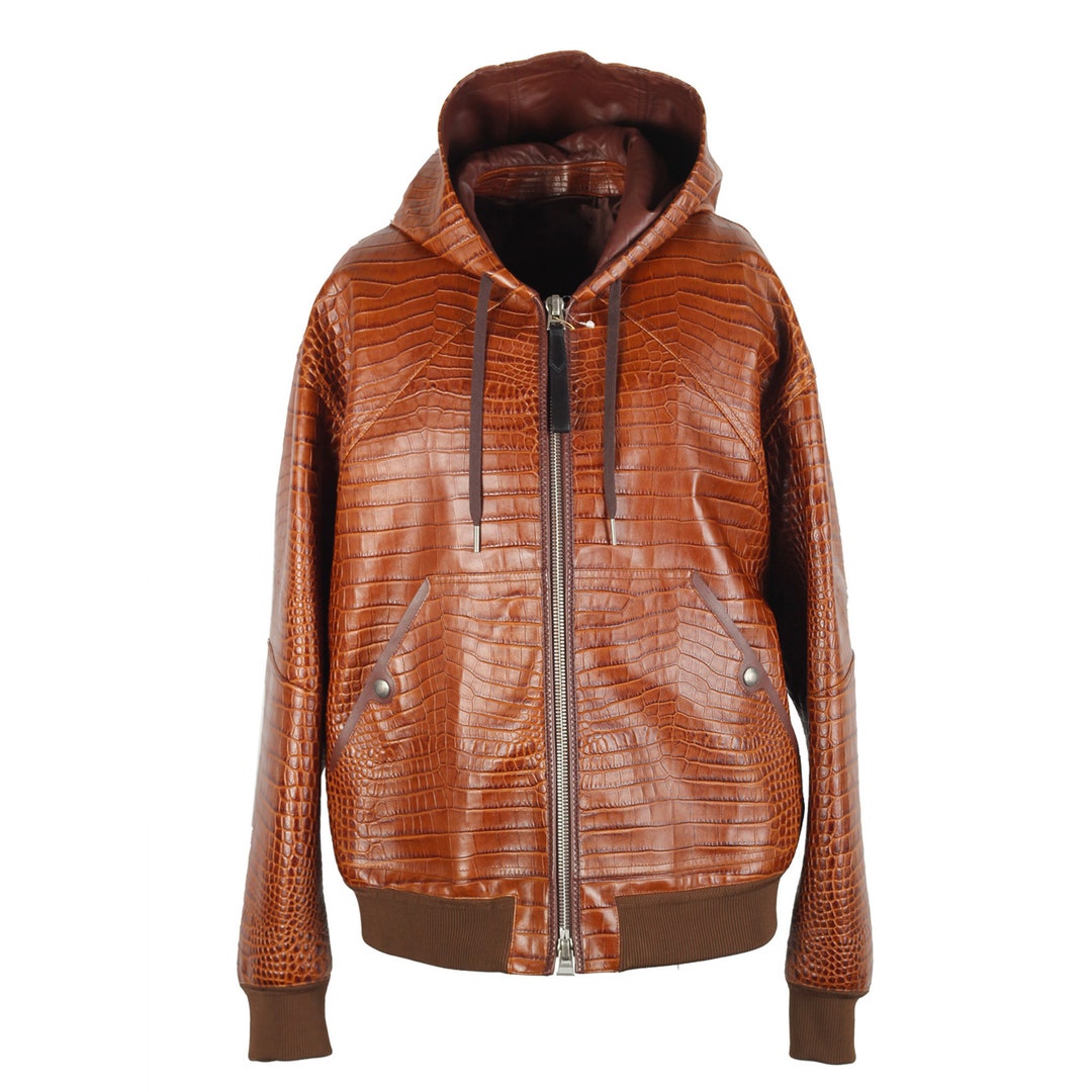 Handmade Leather Crocodile Embossed Jacket for Men Print Crocodile Real ...