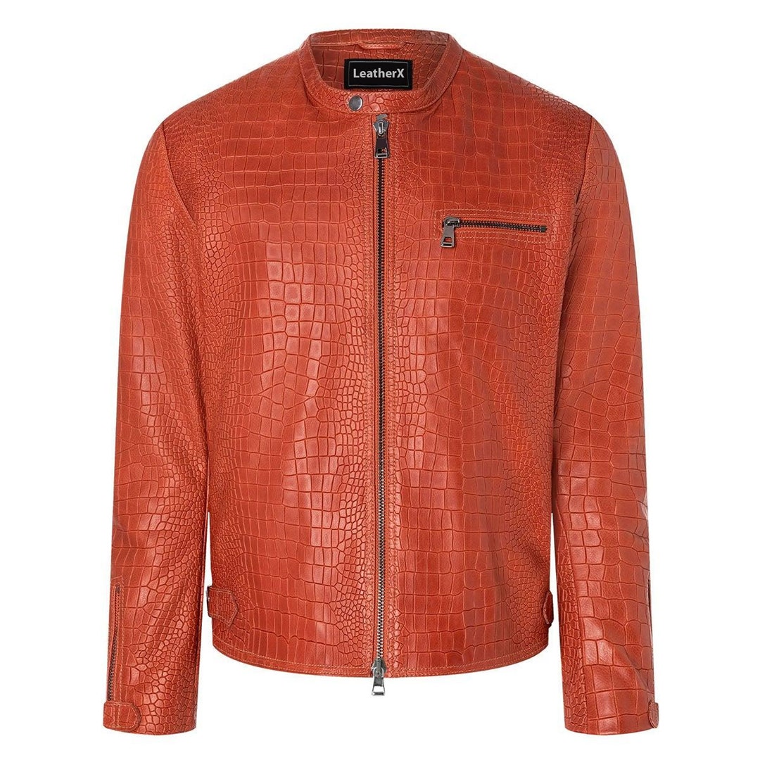 Handmade Leather Crocodile Embossed Red Jacket for Men Print Crocodile ...