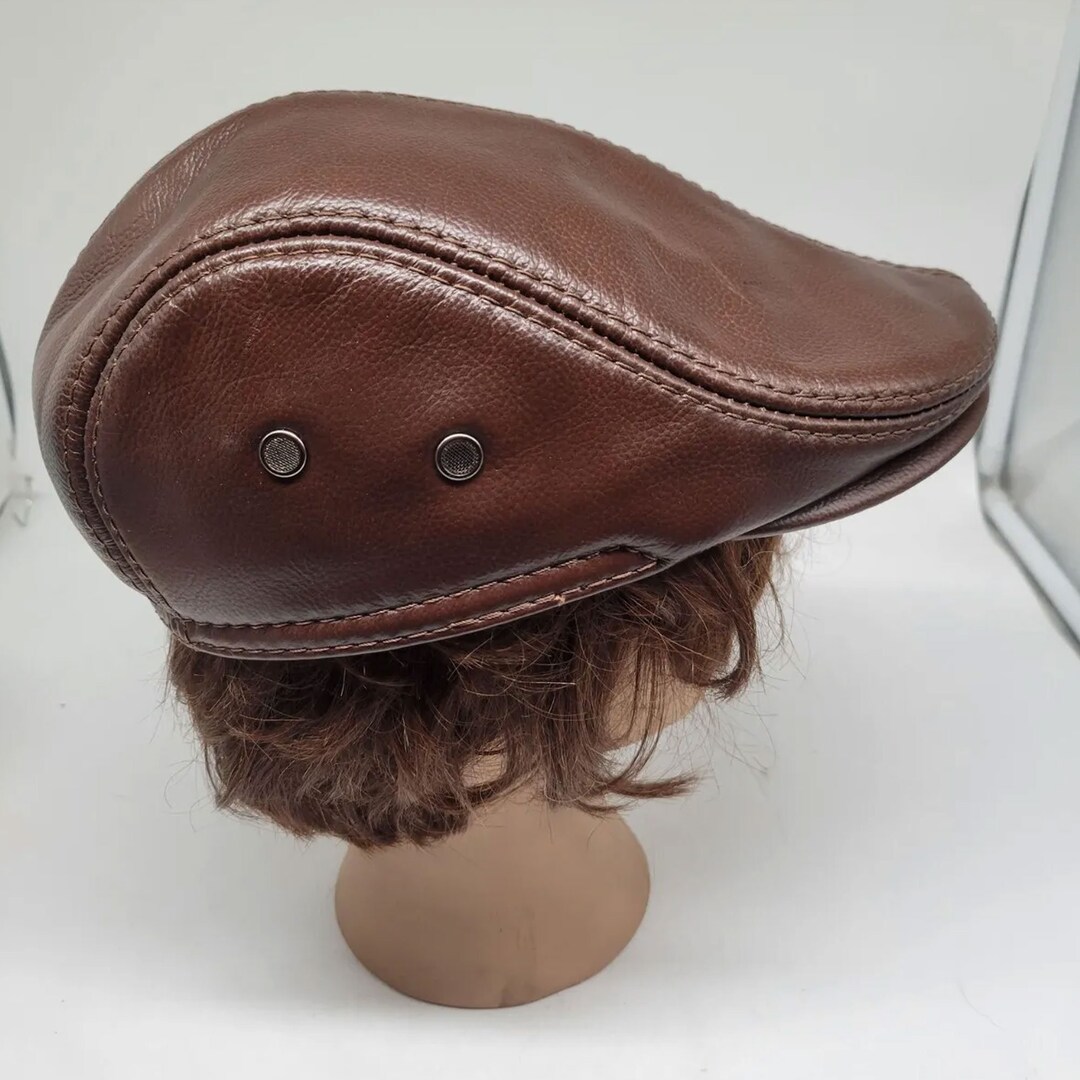 Custom Leather Hat Handmade Brown Leather Hat Flat Men Real Genuine ...