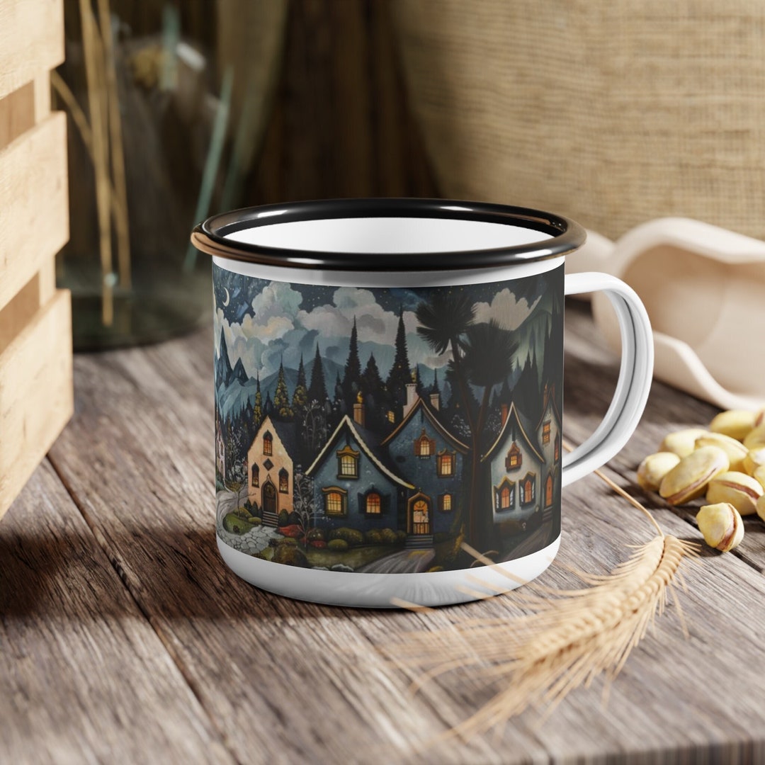 Vintage Victorian Village Enamel Camp Cup Coffee Mug Mountains Gift for ...