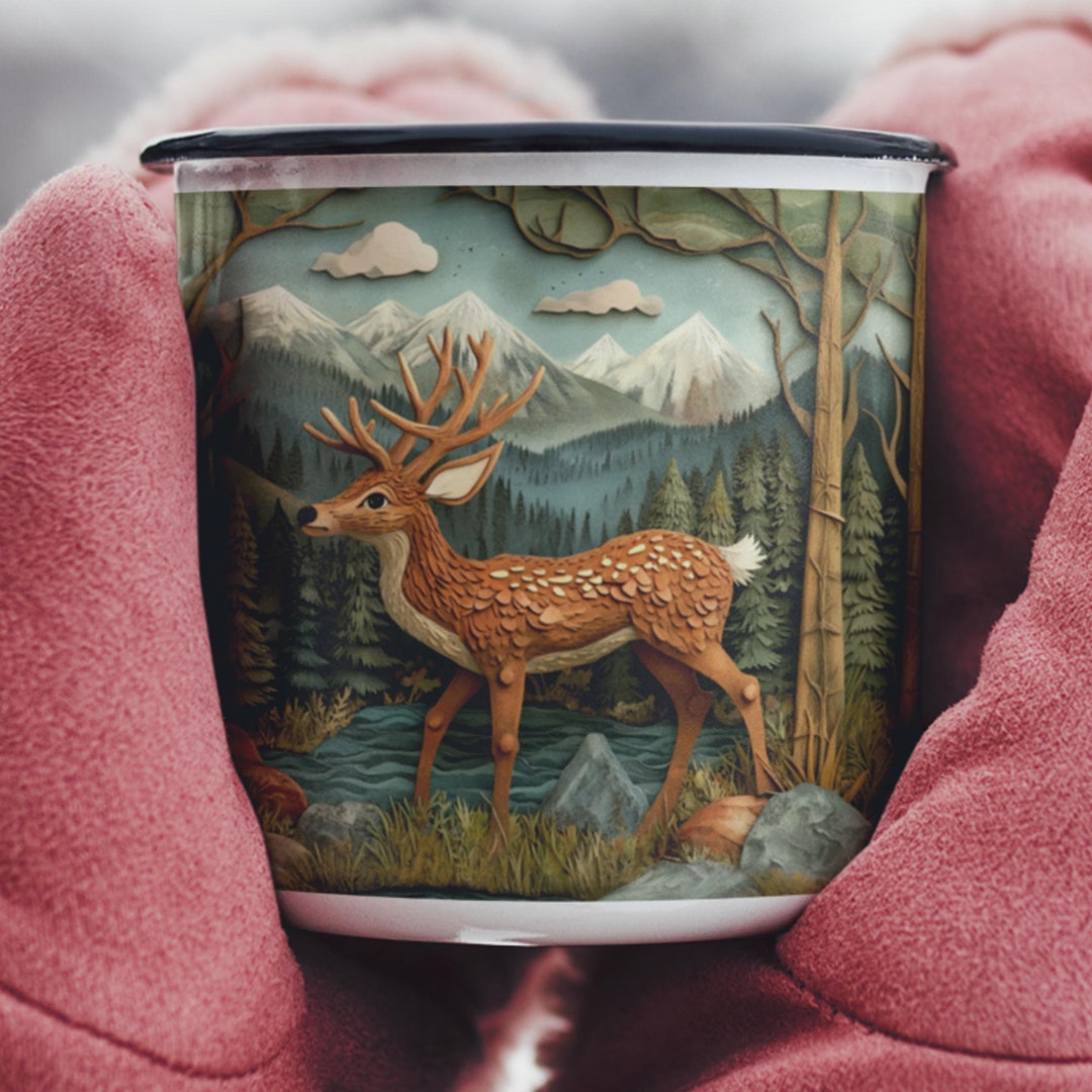 Deer Enamel Camp Cup 3D Buck Coffee Mug Deer Gift for Her Him Deer ...