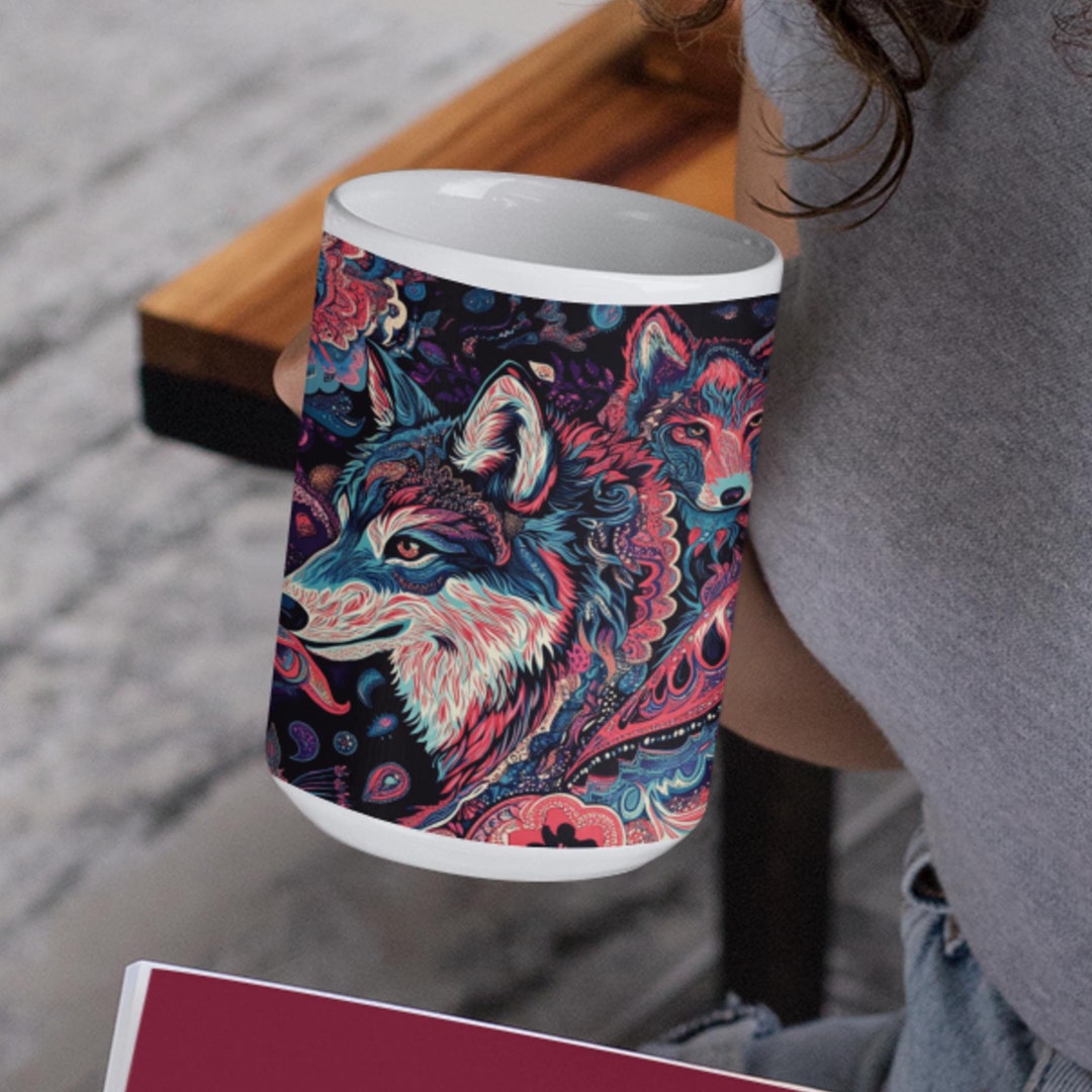 Wolves Mug Paisley Psychedelic Wolf Coffee Mug Gift for Her Him Unique ...