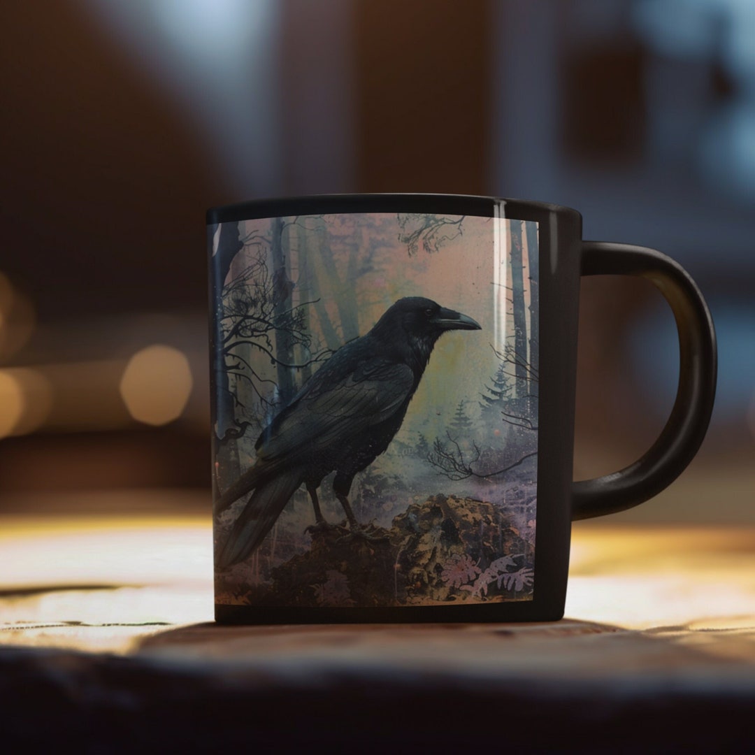 Crow Coffee Mug Gift for Her Him Tea Cup Unique Gift Idea Black Raven ...