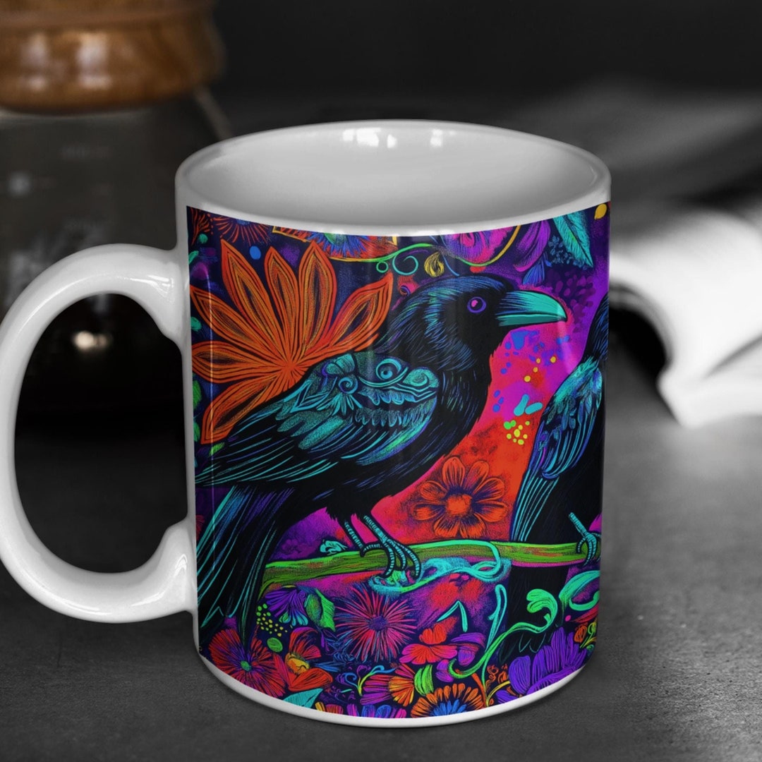 Crow Psychedelic Mug Colorful Coffee Mug Gift for Her Him Unique Gift ...