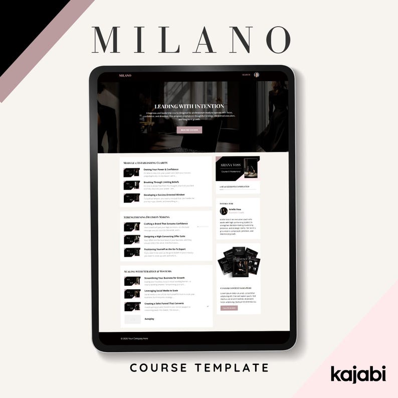 Milano Course Kajabi Template | Luxury Theme for High Ticket Course ...