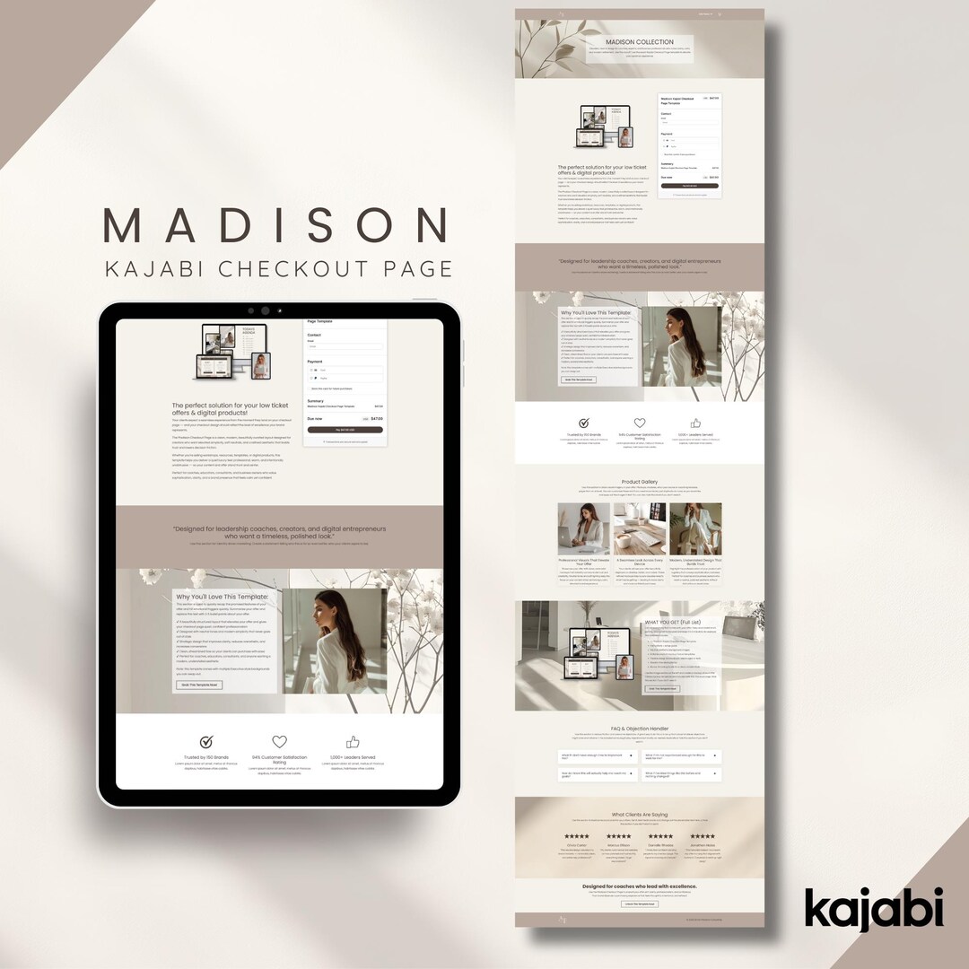 Madison Checkout Page Kajabi Template for Professional Coaches and ...