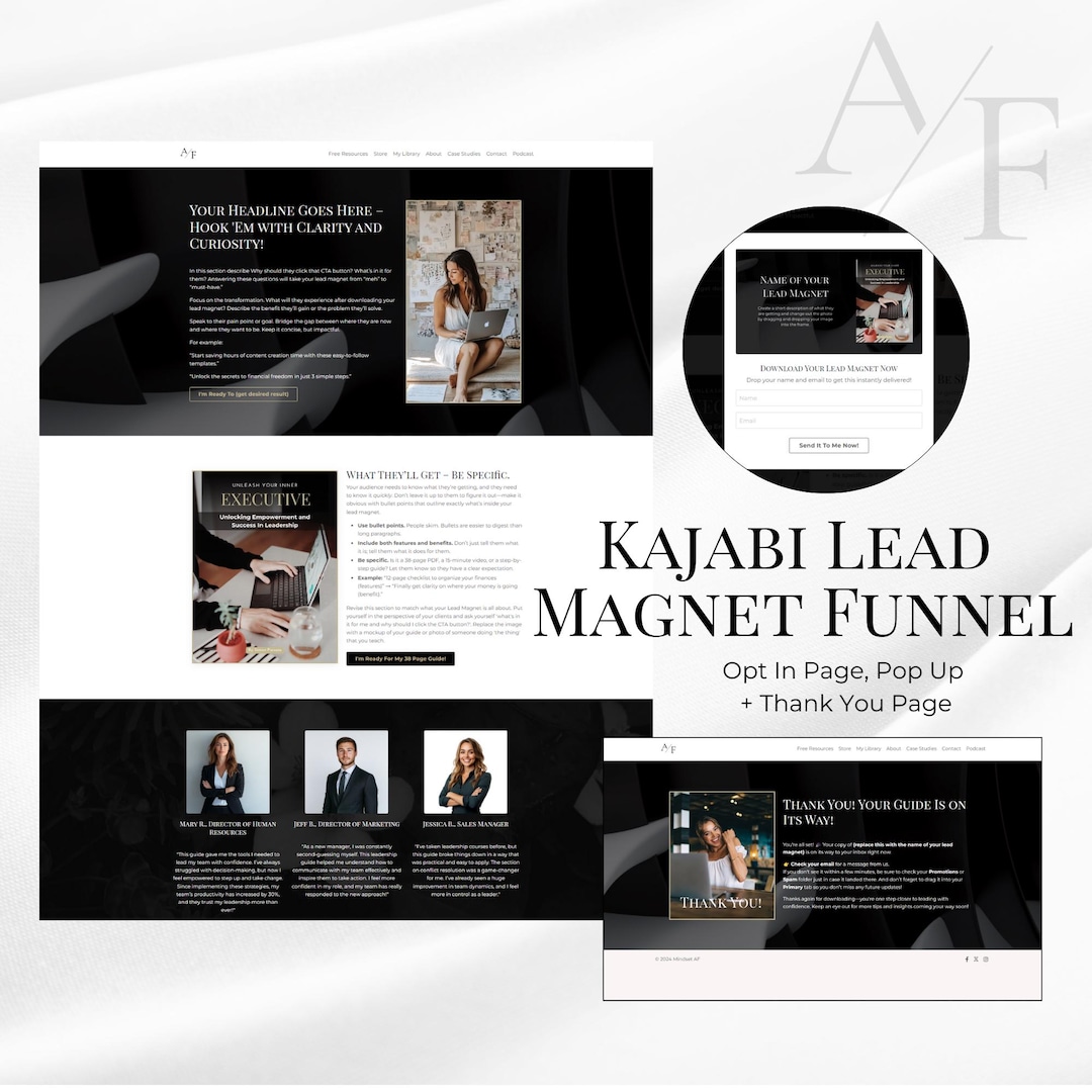 Kajabi Lead Magnet Funnel Template, Elegant Website Landing Page for Executive & Leadership ...