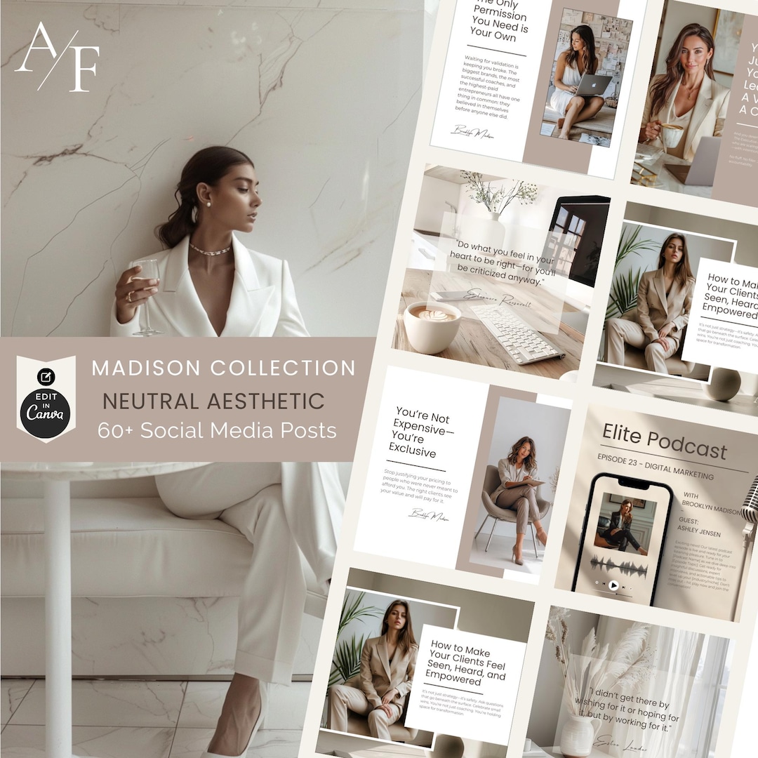 Neutral Social Media Canva Templates: Elegant Posts for Coaches - Etsy