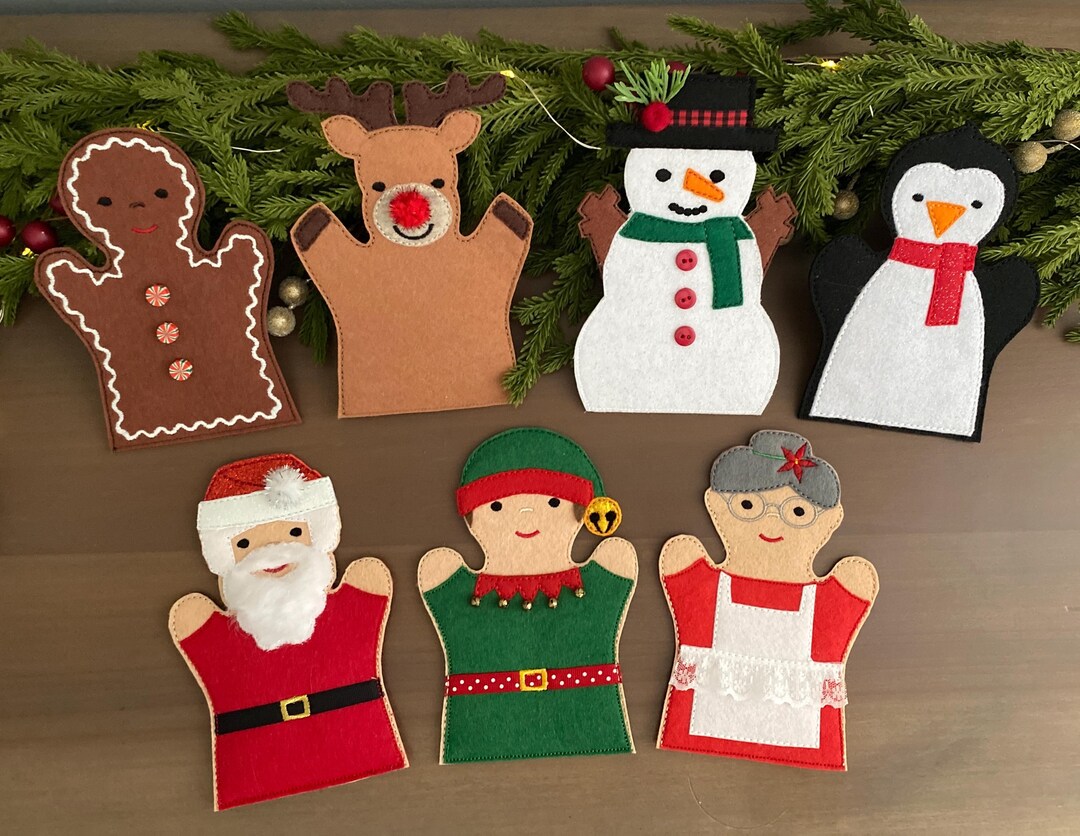 Set of 7 Felt Christmas Puppets for Children- Santa, Mrs. Claus ...