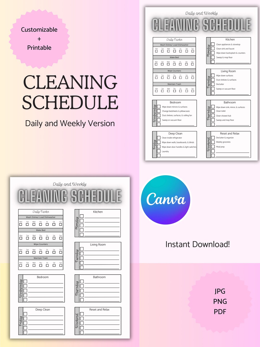 Digital Cleaning Checklist Cleaning Schedule Editable Cleaning Planner ...