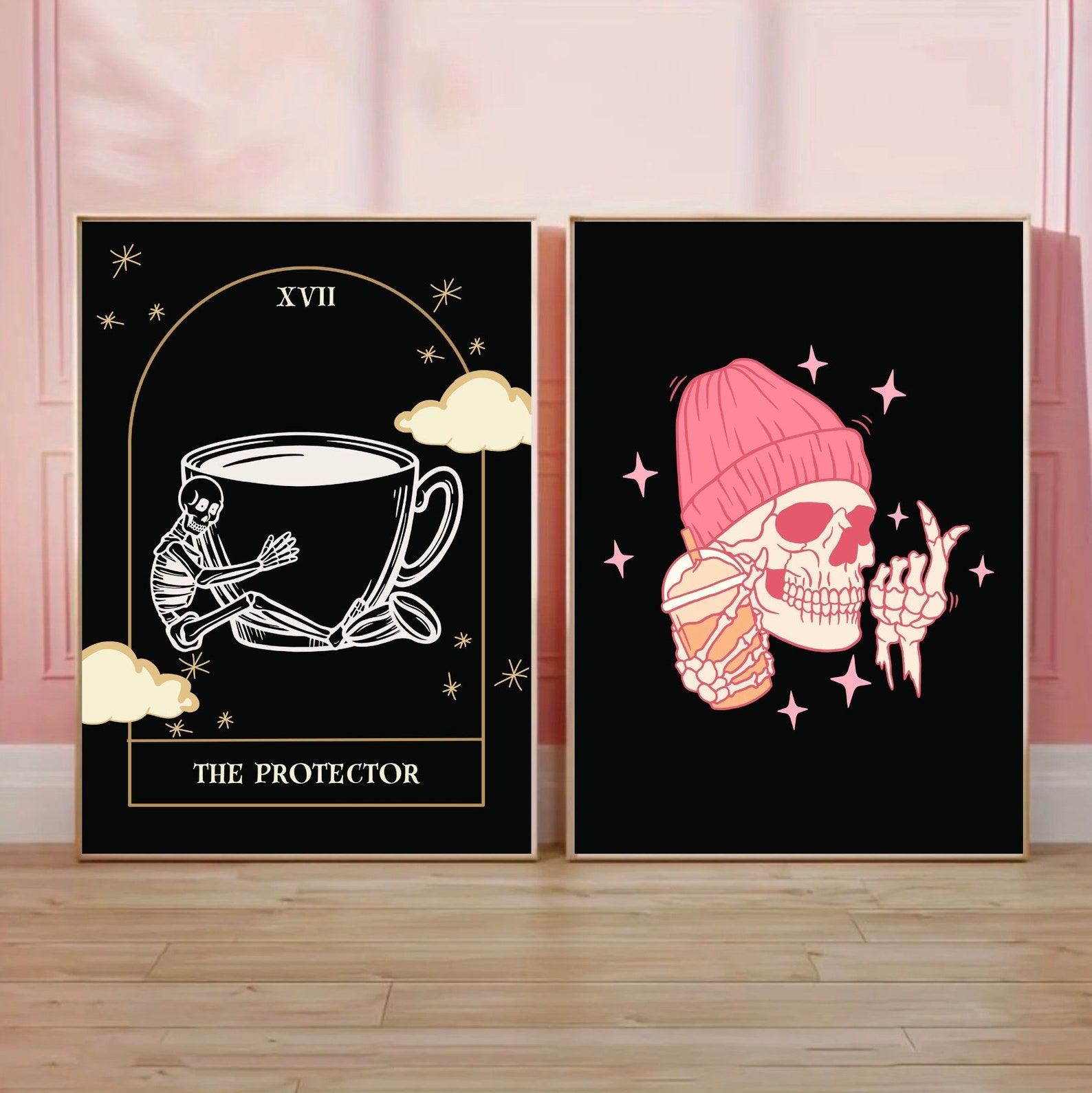 The Protector Skeleton Tarot Card Print Gothic Art Poster Coffee ...