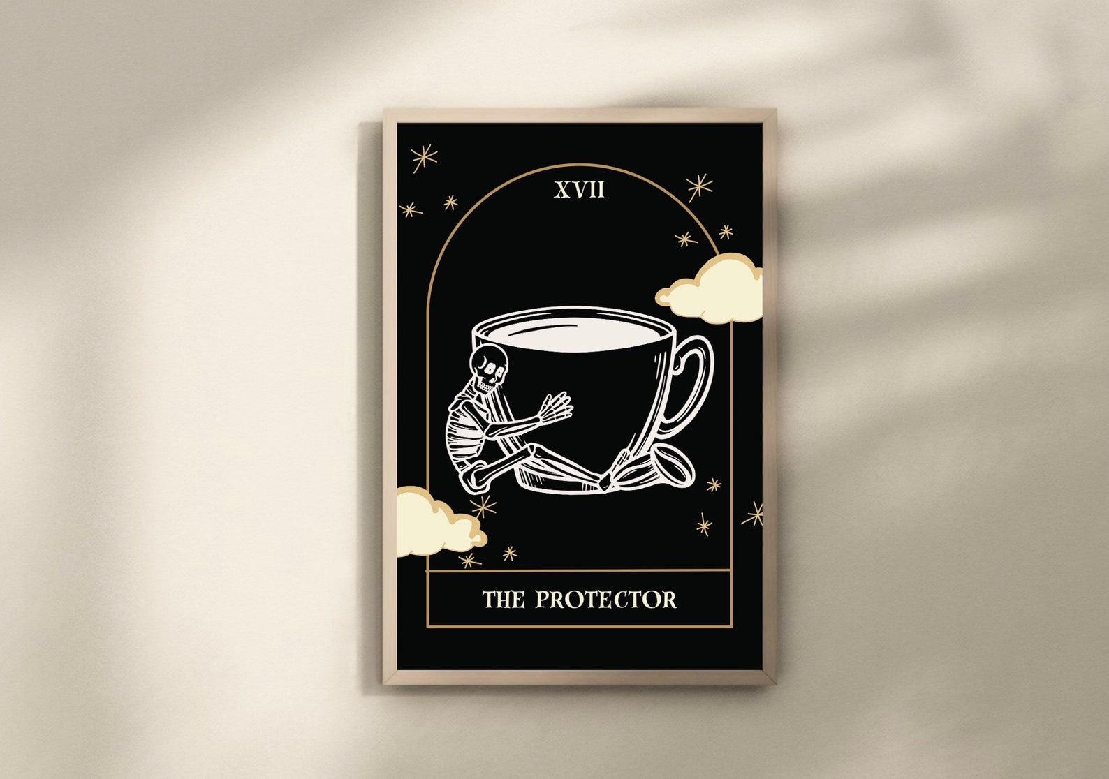 The Protector Skeleton Tarot Card Print Gothic Art Poster Coffee ...