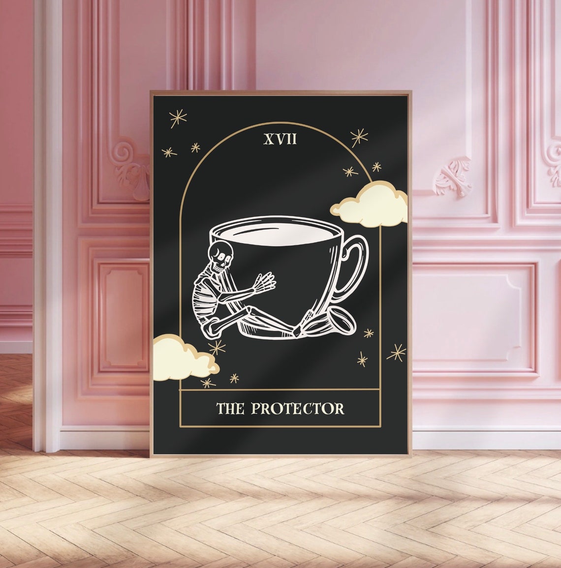 The Protector Skeleton Tarot Card Print Gothic Art Poster Coffee ...