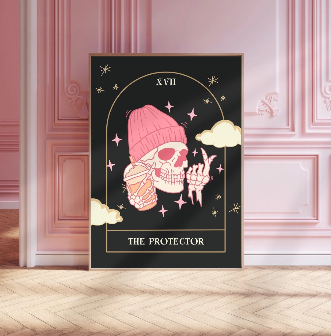 The Protector Skeleton Tarot Card Print Gothic Art Poster Coffee ...