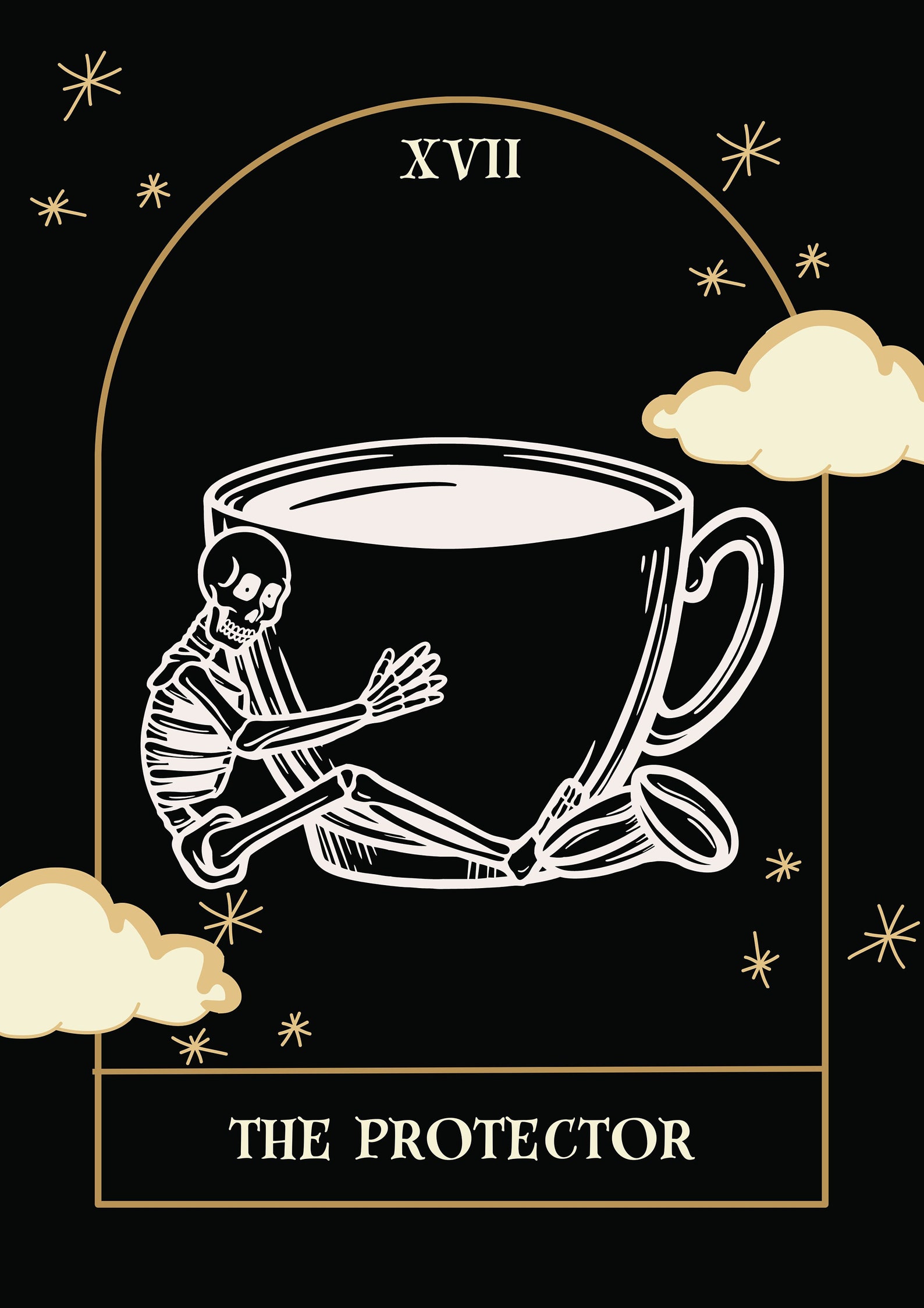 The Protector Skeleton Tarot Card Print Gothic Art Poster Coffee ...