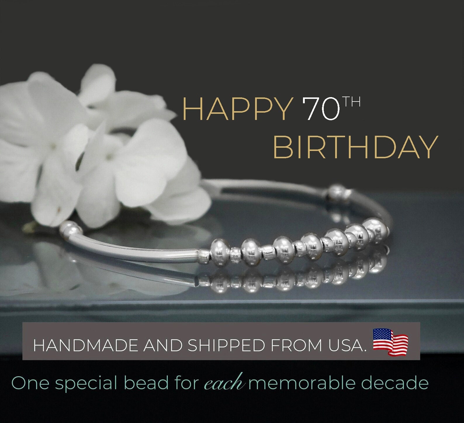 70th Beaded Birthday Bracelet: 925 Sterling Silver Bracelet for Her ...