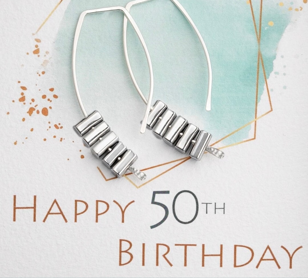 50th Birthday Earrings: Sterling Silver Hematite Bead Milestone Gift - Etsy