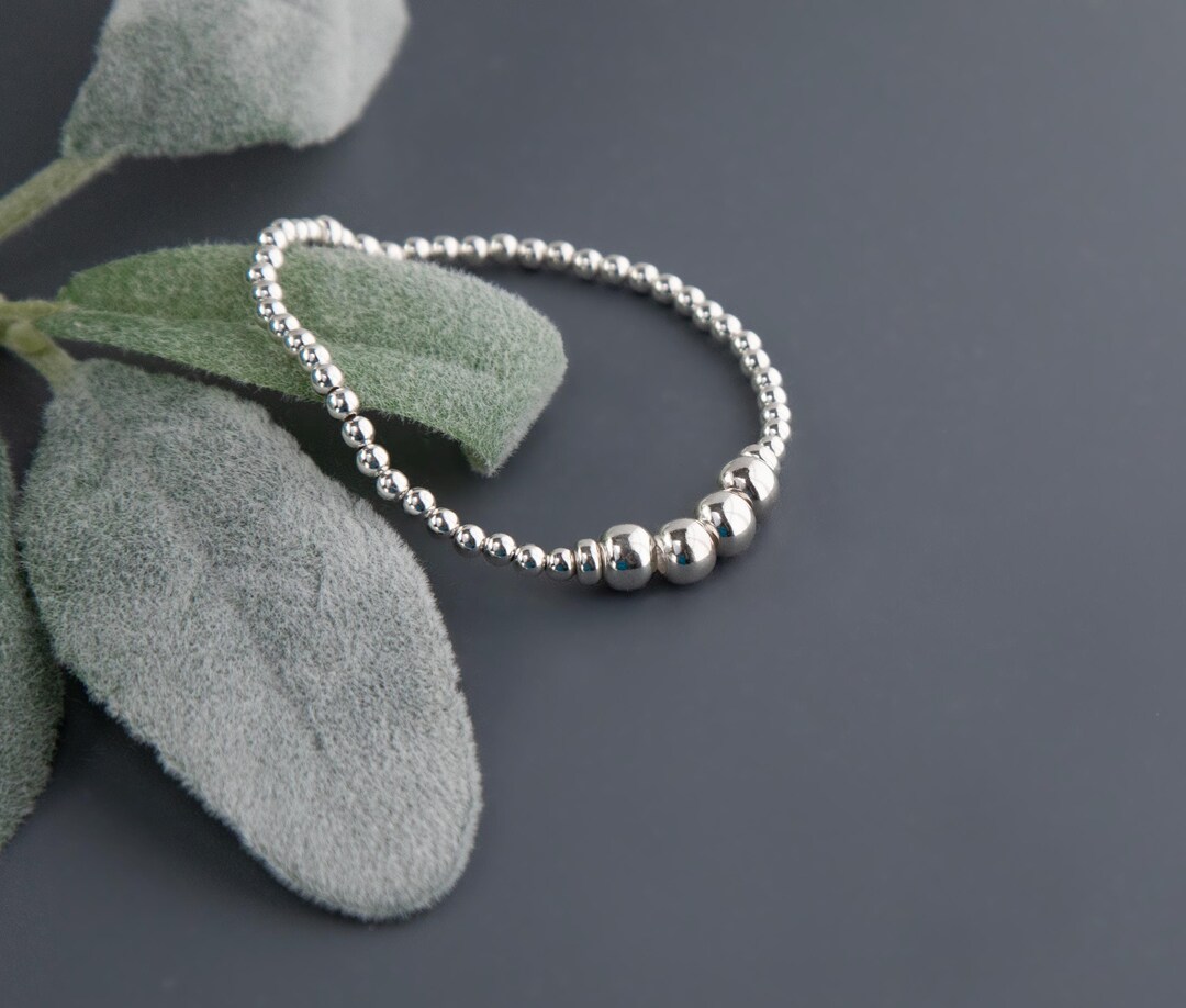 Sterling Silver Bead Stretch Bracelet, Graduation Gift Handmade USA - Etsy