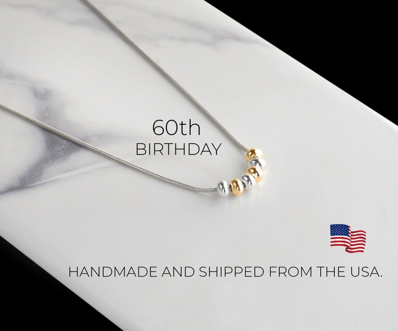 60th Birthday Necklace: Sterling Silver & Gold Filled Beads Made USA - Etsy