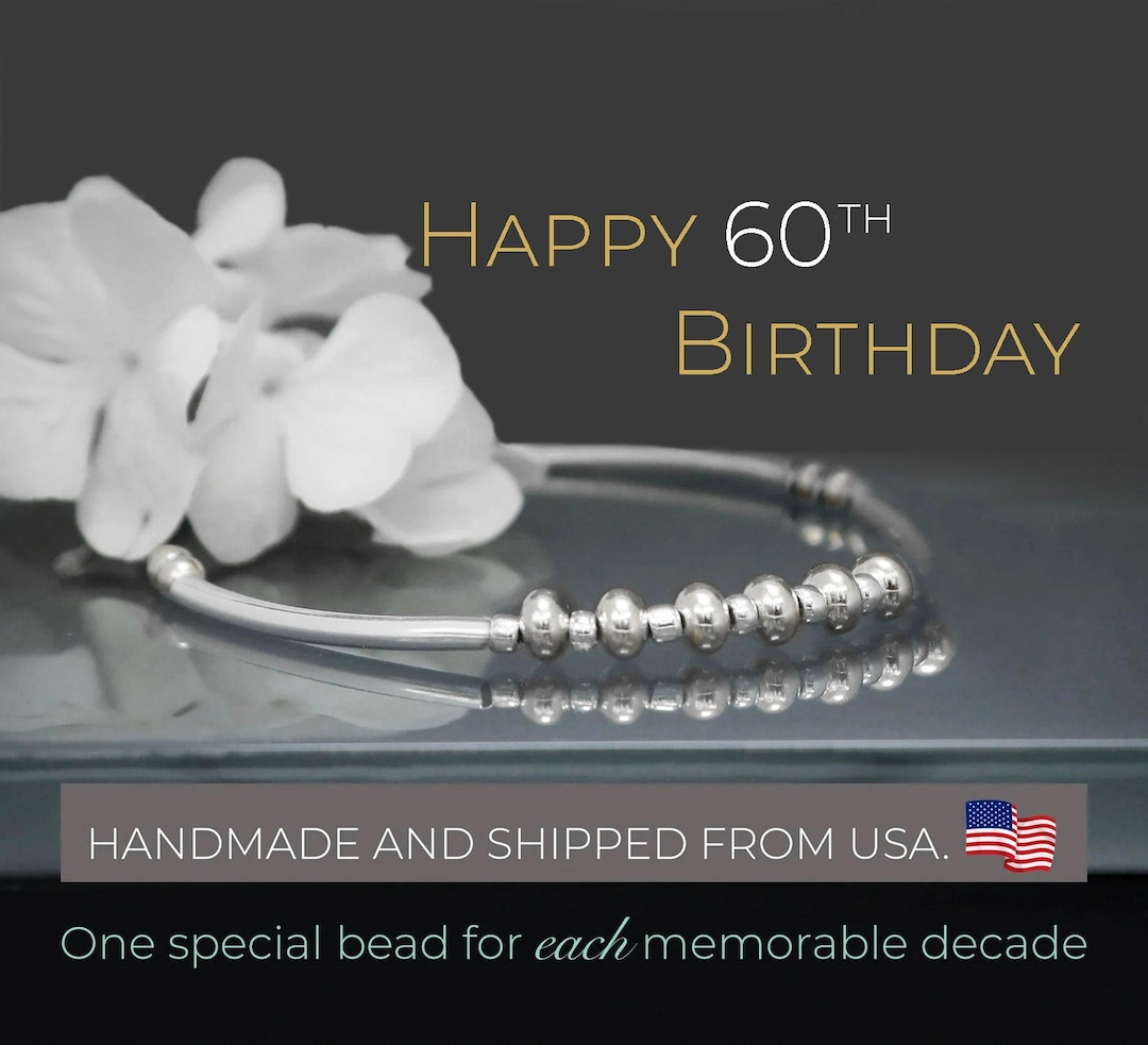 60th Birthday Sterling Silver Bead Bracelet, Handmade Milestone Gift - Etsy