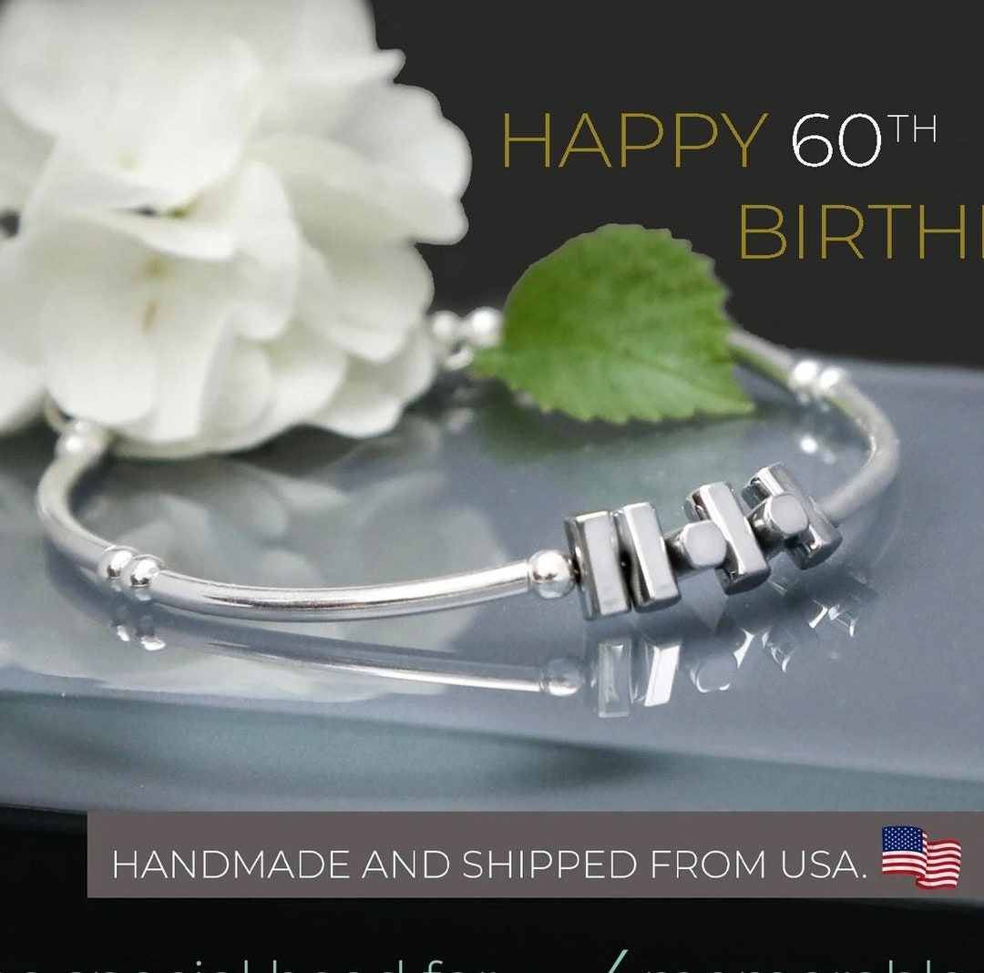 60th Birthday Bracelet: Sterling Silver & Hematite Bead Milestone Gift ...