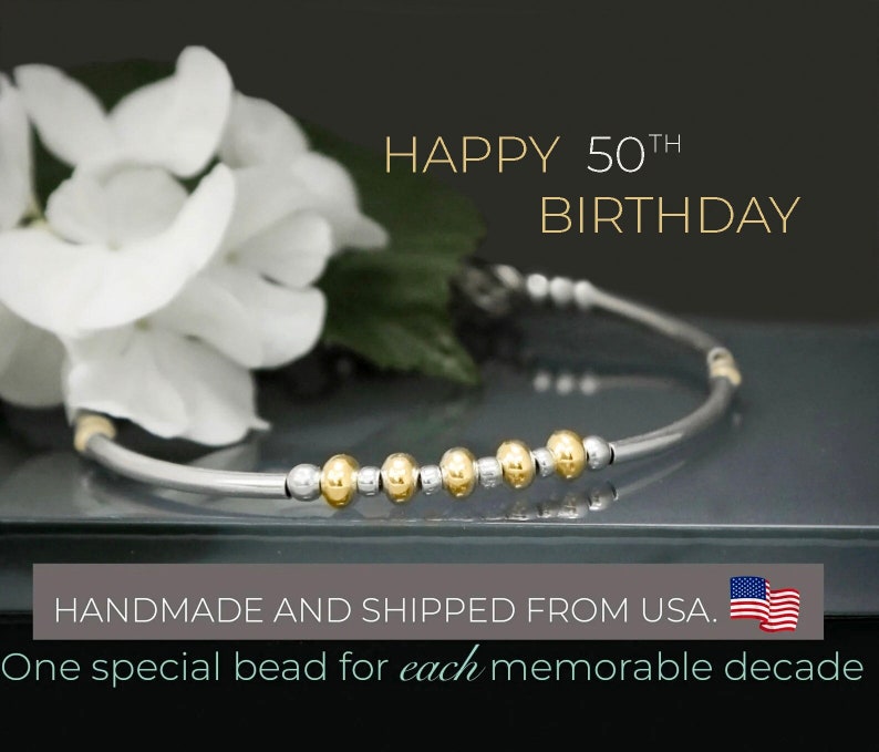 50th Birthday Bracelet: Sterling Silver & Gold Filled, Handmade USA - Etsy