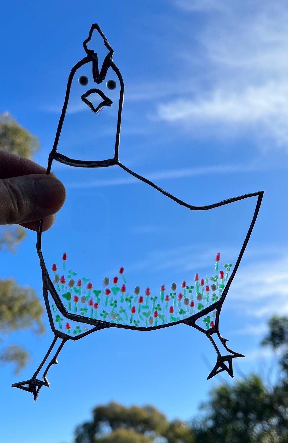 Chicken Stained Glass * Sun Catcher Window Hanging * Chicken Glass Bird ...