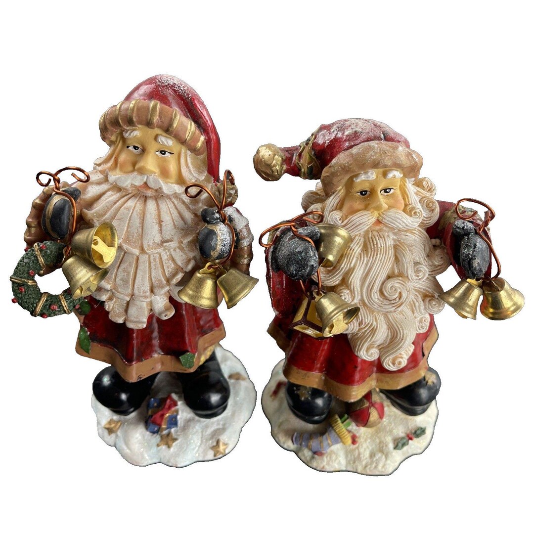 Santa Dancing Bobble Heads W/ Bells Christmas Figure Set of 2 VTG Decor ...