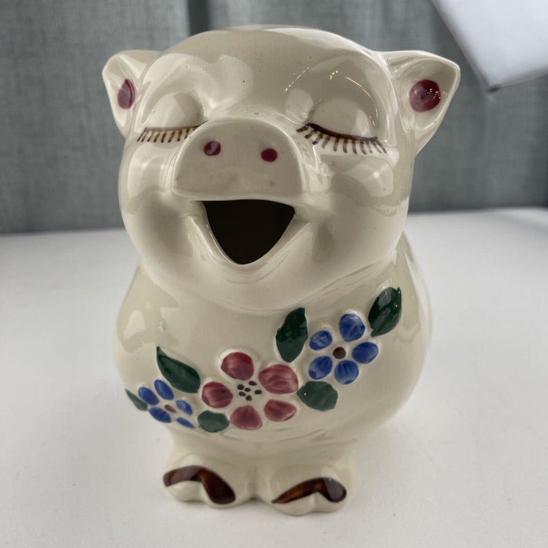 Vintage Shawnee Pottery SMILEY Pig Milk Pitcher or Vase. Floral Pattern ...