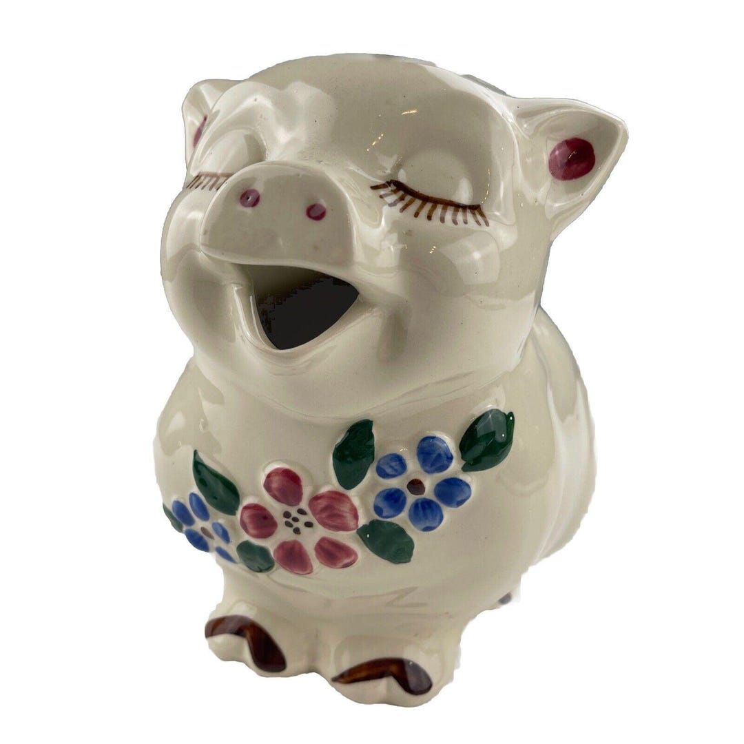 Vintage Shawnee Pottery SMILEY Pig Milk Pitcher or Vase. Floral Pattern ...