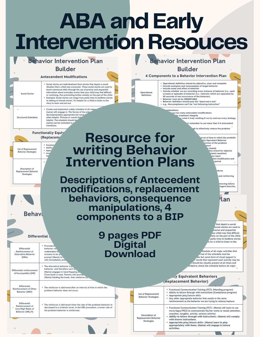 Behavior Intervention Plan (BIP) Builder 9 Page PDF Download / Positive ...