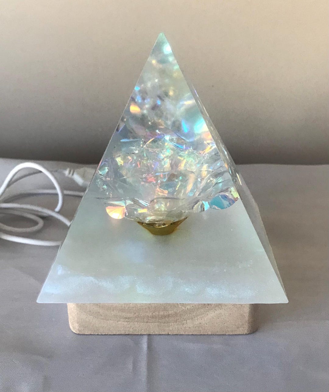 Lighted Epoxy Resin Pyramid With Iridescent Rose Nightlight - Etsy