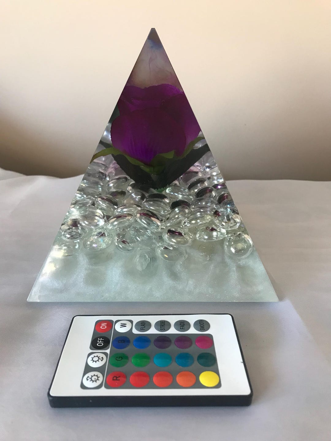 Lighted Epoxy Resin Pyramid With Flower Nightlight With Remote - Etsy