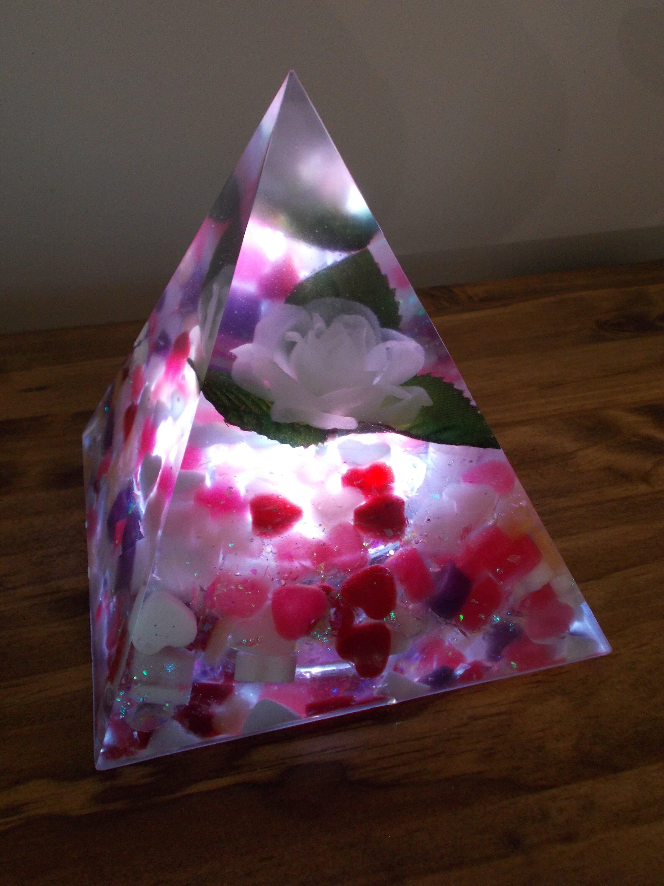 Lighted Epoxy Resin Pyramid With Flower Nightlight With Remote - Etsy