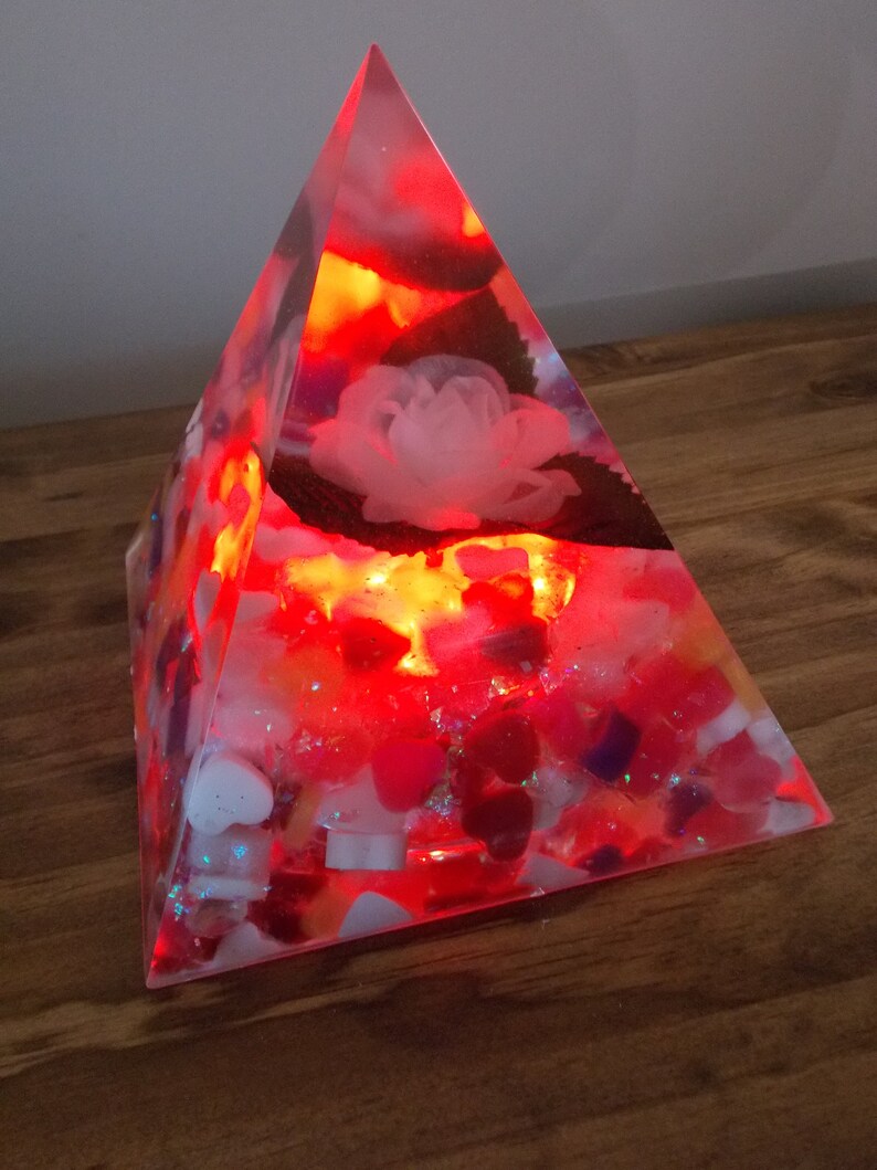 Lighted Epoxy Resin Pyramid With Flower Nightlight With Remote - Etsy