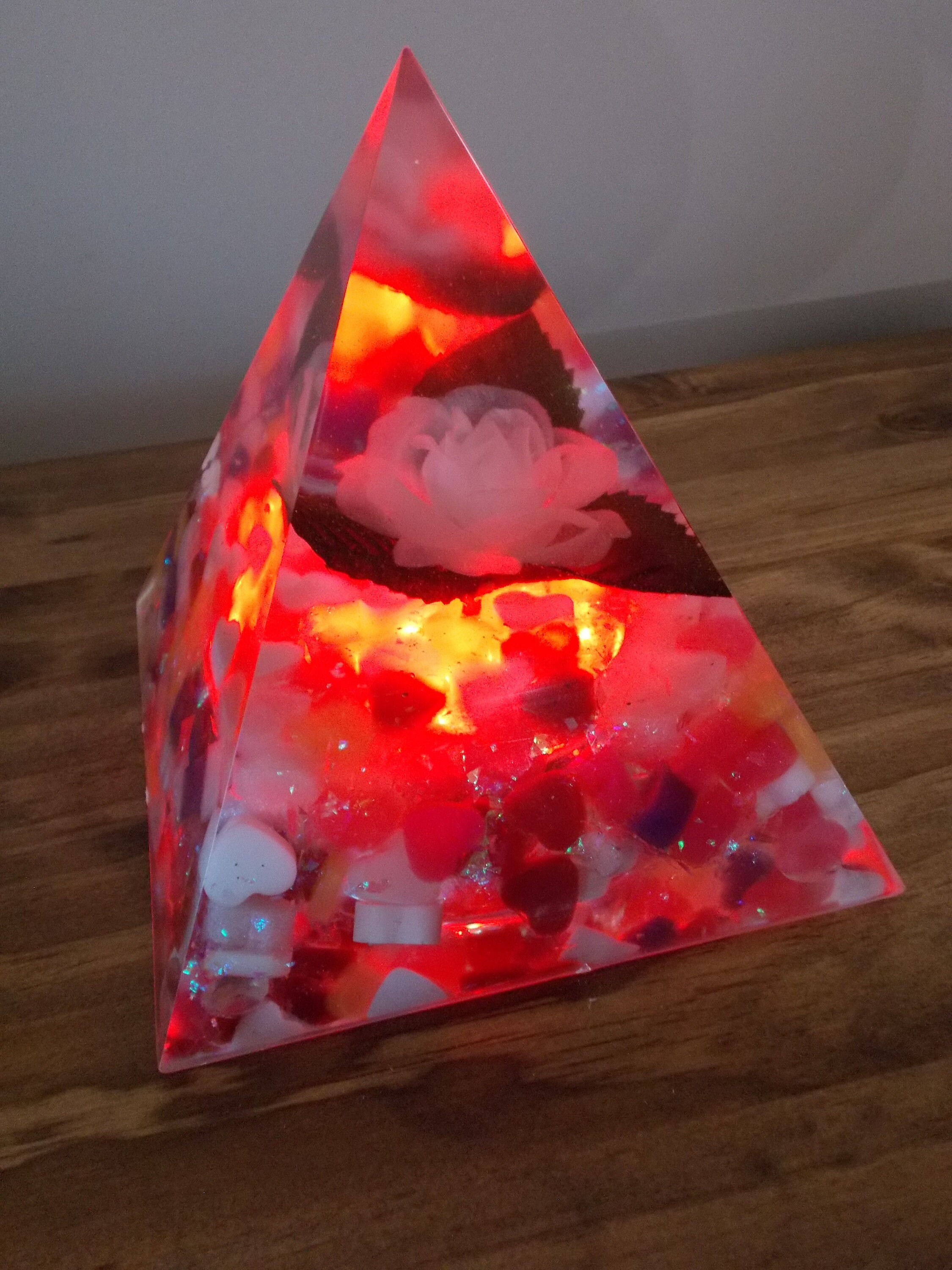 Lighted Epoxy Resin Pyramid With Flower Nightlight With Remote - Etsy