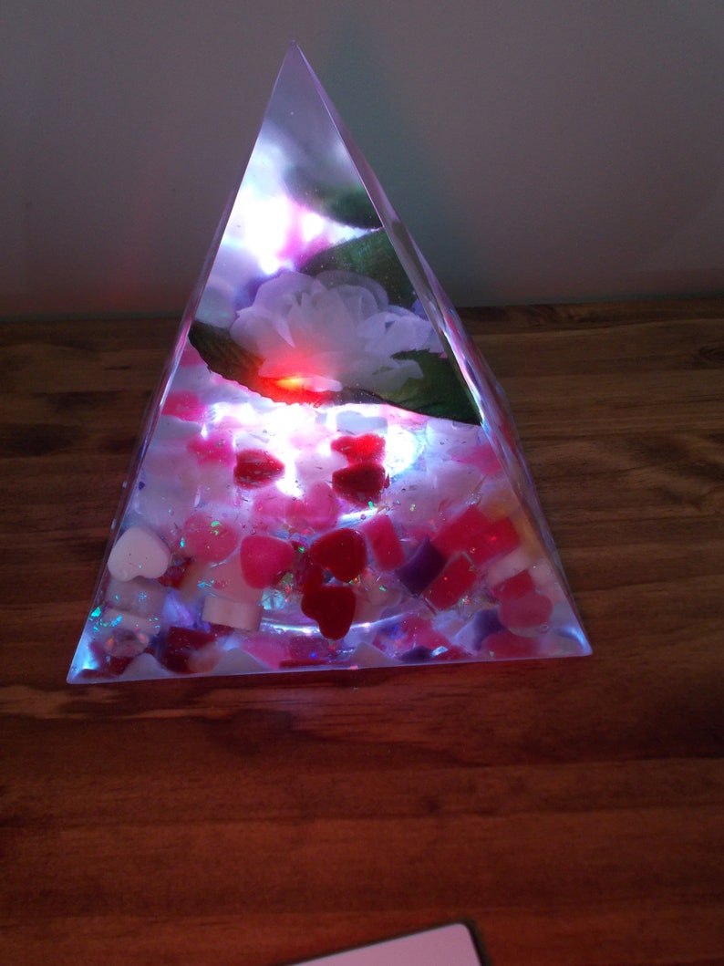 Lighted Epoxy Resin Pyramid With Flower Nightlight With Remote - Etsy