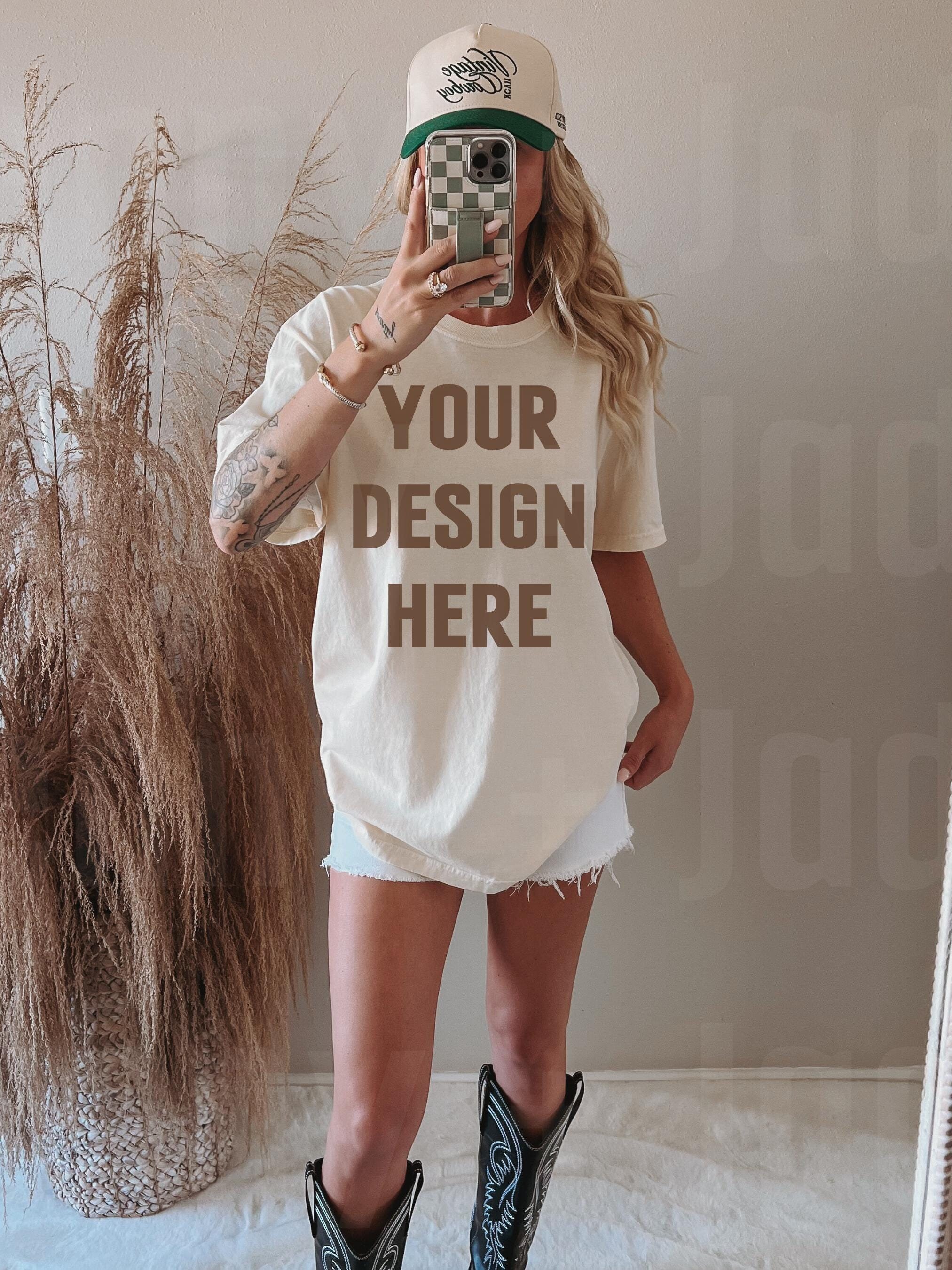 Comfort Colors 1717 Ivory Shirt Mockup Coastal Cowgirl Boots C1717 Mock ...
