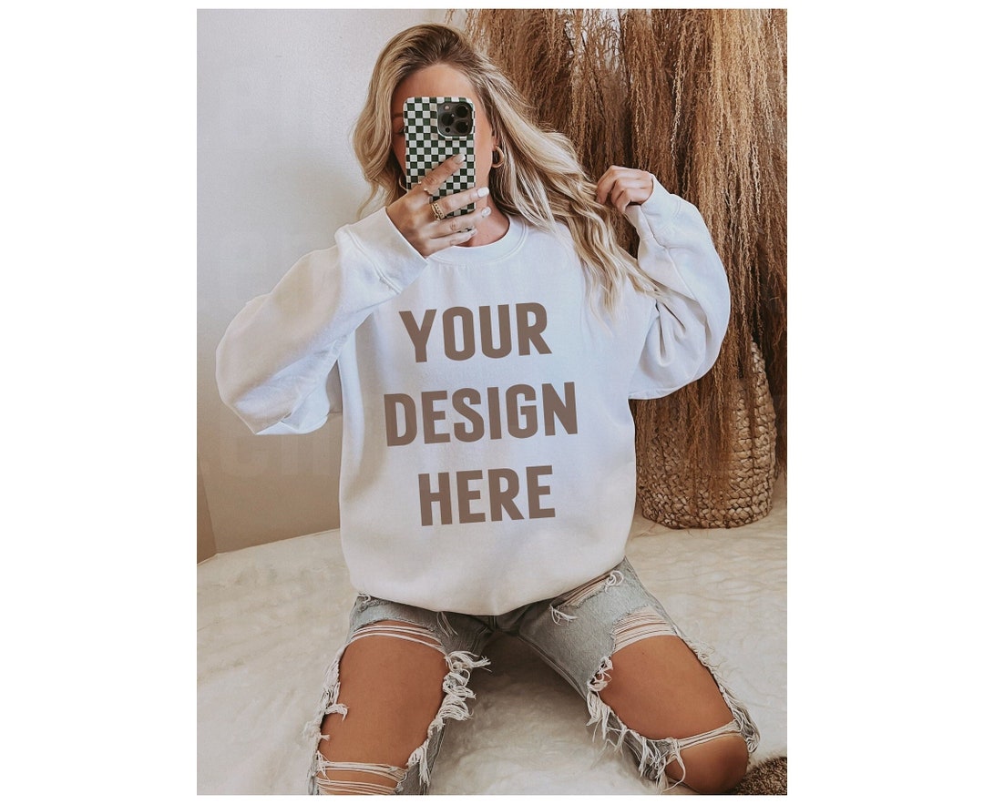 White Gildan 18000 Crewneck Mock up Trendy Preppy Mocks Aesthetic ...