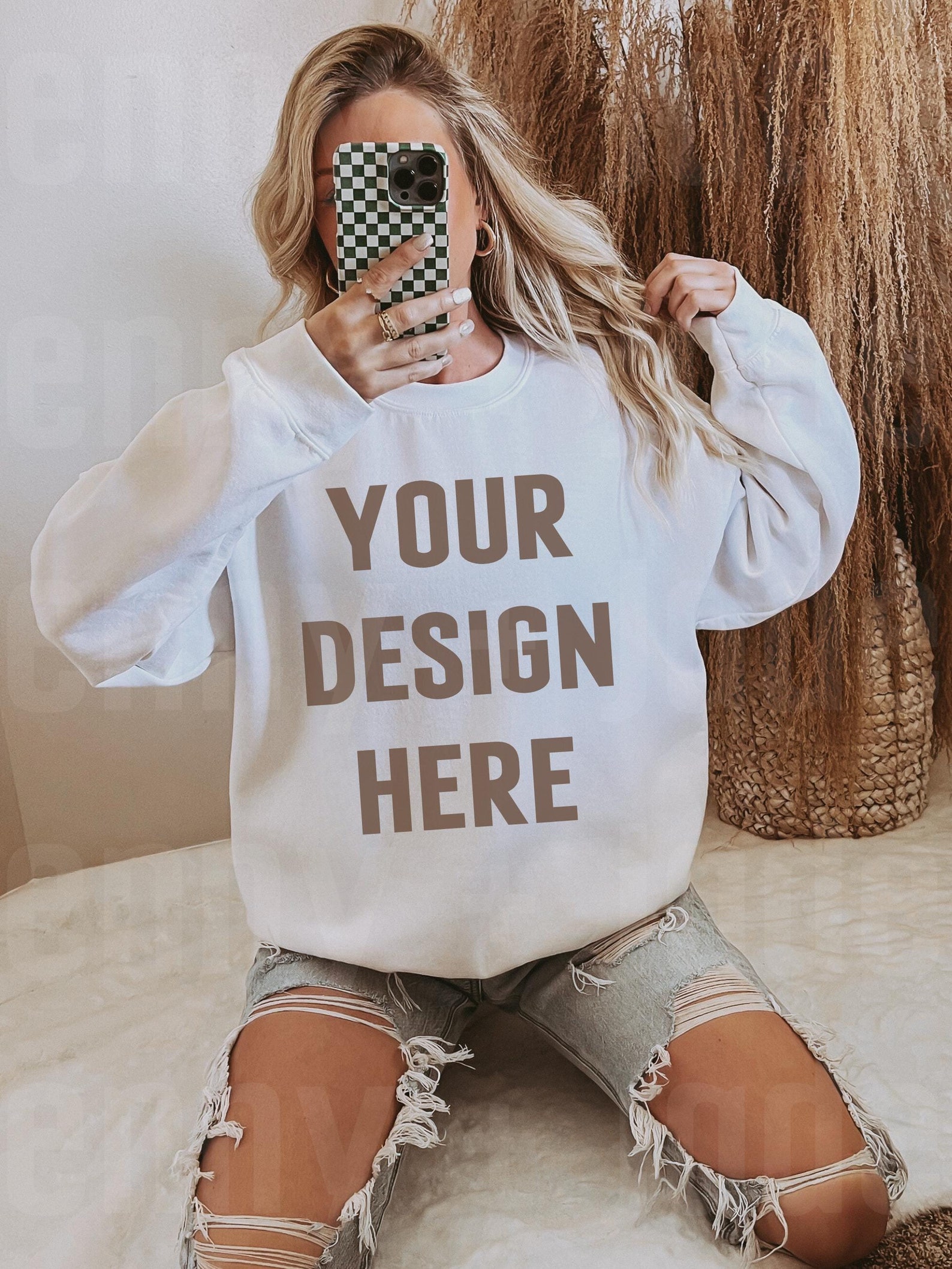 White Gildan 18000 Crewneck Mock up Trendy Preppy Mocks Aesthetic ...
