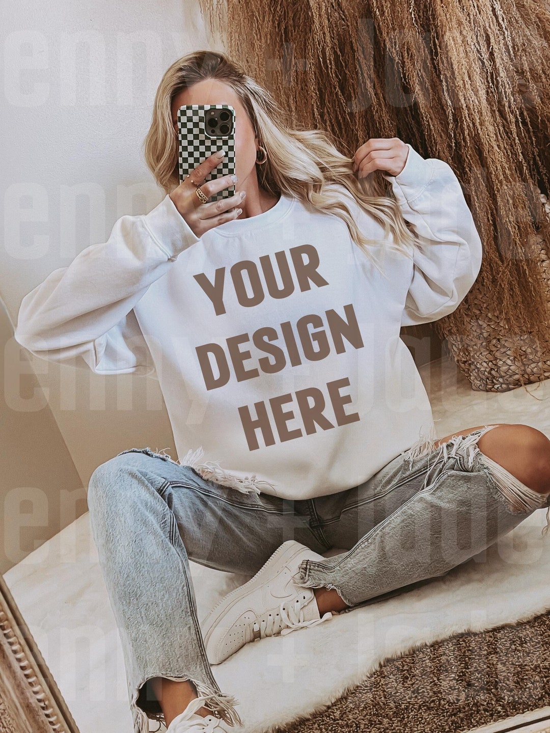 White Gildan 18000 Crewneck Mock up Trendy Preppy Mocks Aesthetic ...