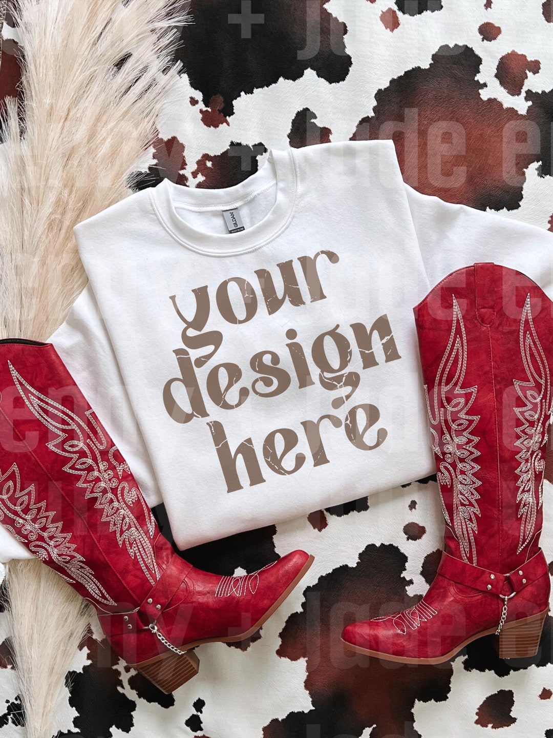 White Gildan 18000 Sweatshirt Mockup Boho Aesthetic Mockups Western ...