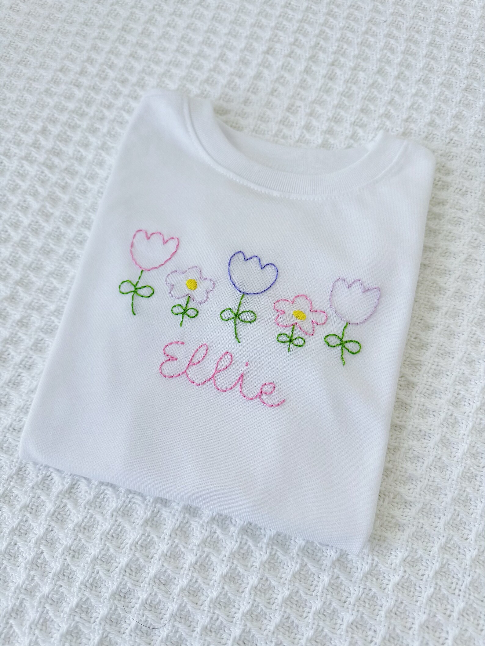 Custom Hand Embroidered Girls Spring Flower T Shirt Toddler With ...
