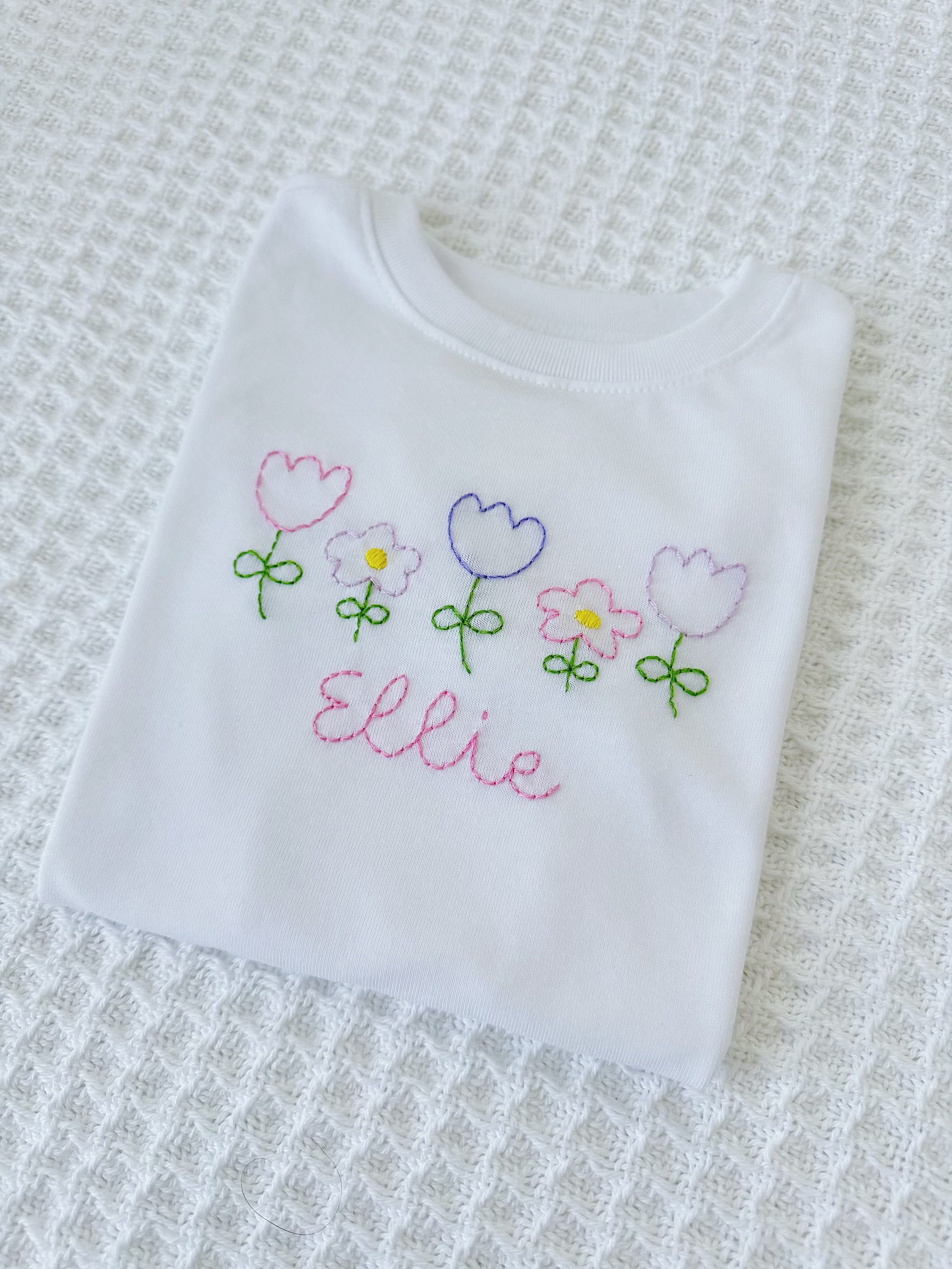 Custom Hand Embroidered Girls Spring Flower T Shirt Toddler With ...